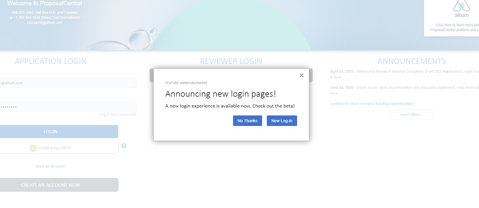 A new look for ProposalCentral login pages | Altum : Altum